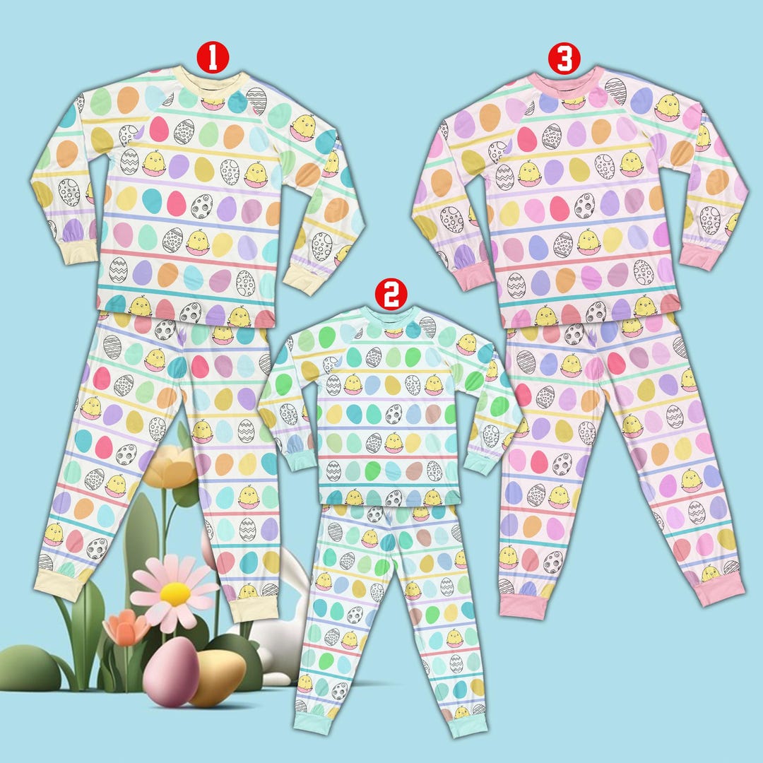Happy Easter Eggs Pajamas Set, Easter Egg Hunt Long Sleeve Two Piece ...