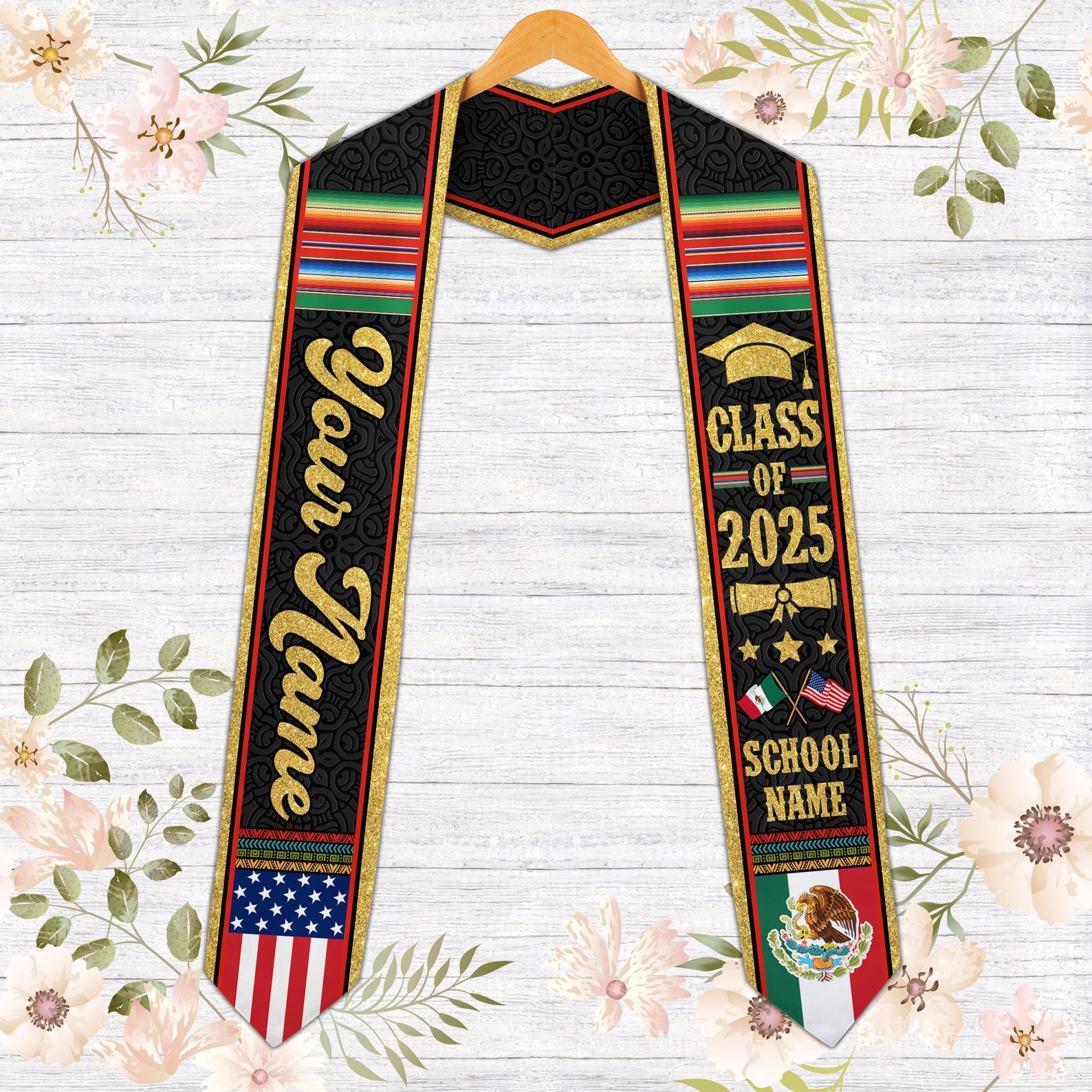 Personalized Mexico Graduation Stole 2025, Custom Graduation Stole ...