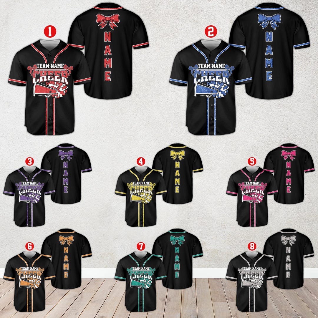 Personalized Glitter Cheer Baseball Jersey, Custom Coquette Bow Cheer ...