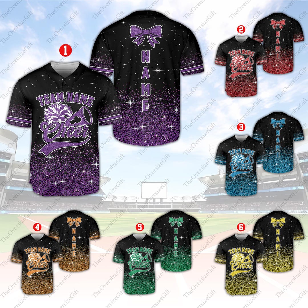 Personalized Glitter Cheer Baseball Jersey, Custom Name Matching Cheer ...