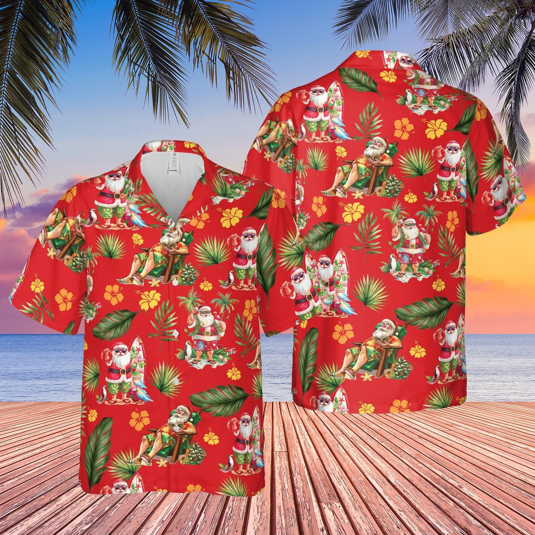 Tropical Christmas Hawaiian Shirt, Santa Beach Button Down Shirt, Aloha ...