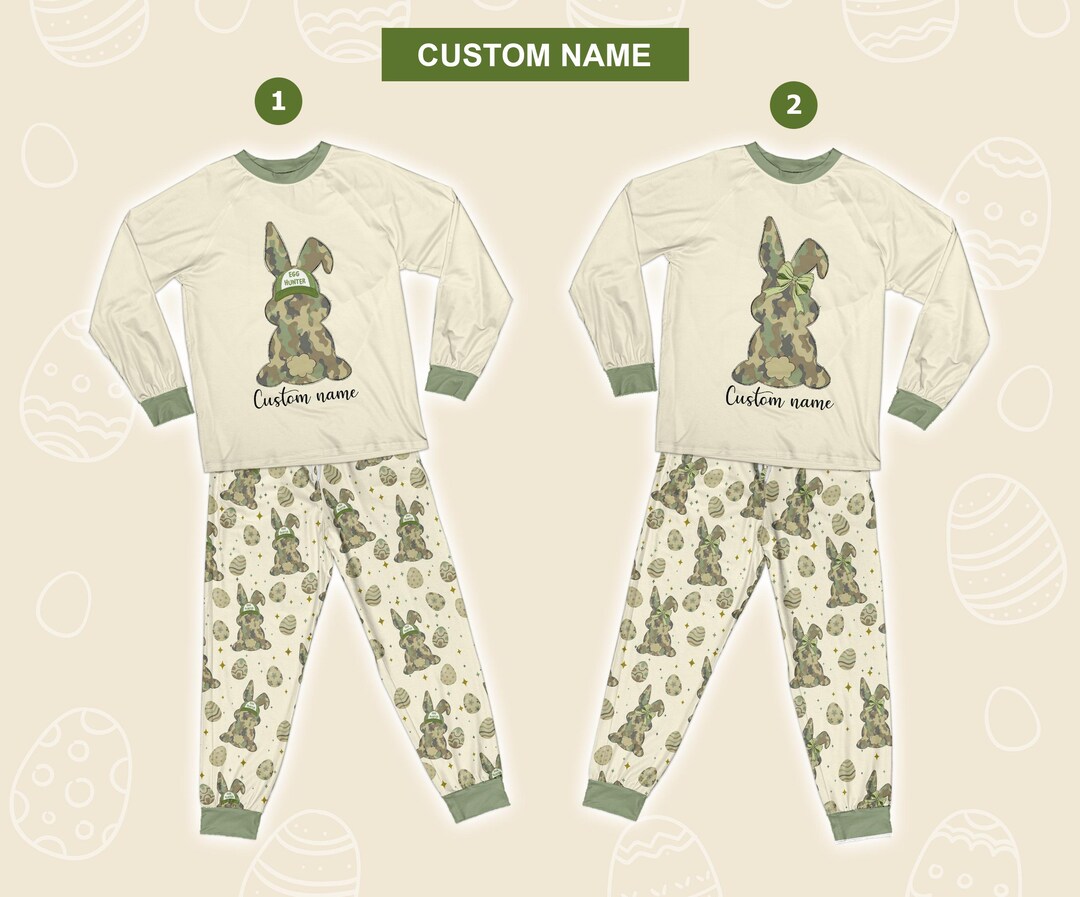 Personalized Camo Easter Bunny Pajamas Set, Custom Name Easter Egg ...