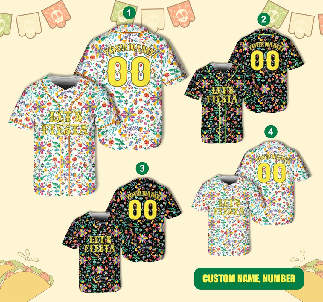 Personalized Lets Fiesta Baseball Jersey, Custom Name Mexican Flower ...