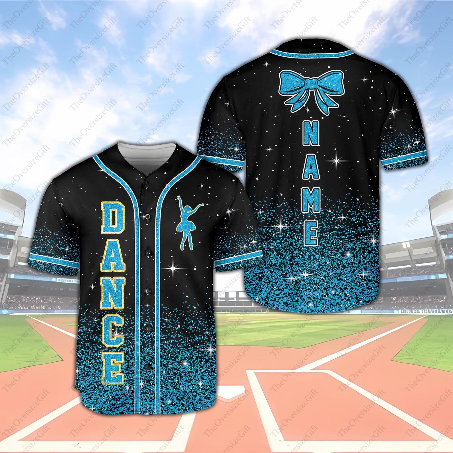 Custom Name Team Name Glitter Dance Baseball Jersey, Personalized ...