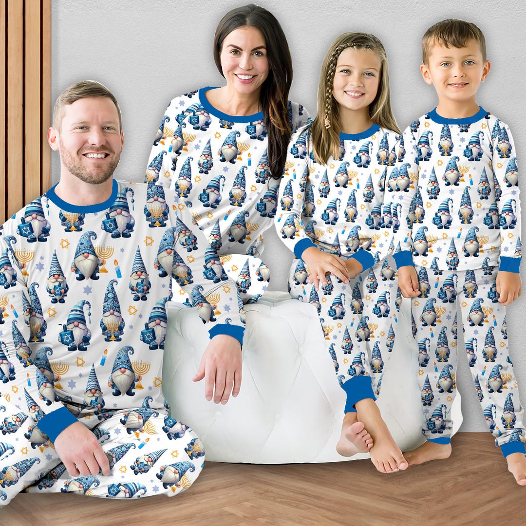 Shalom Gnomes Hanukkah Pajamas Set, Happy Hanukkah Gnome Menorah ...