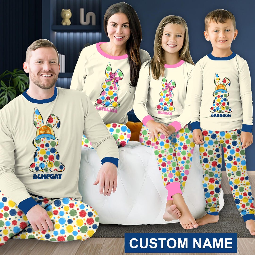Custom Name Easter Egg Hunter Pajamas for Boy Girl, Personalized Easter ...