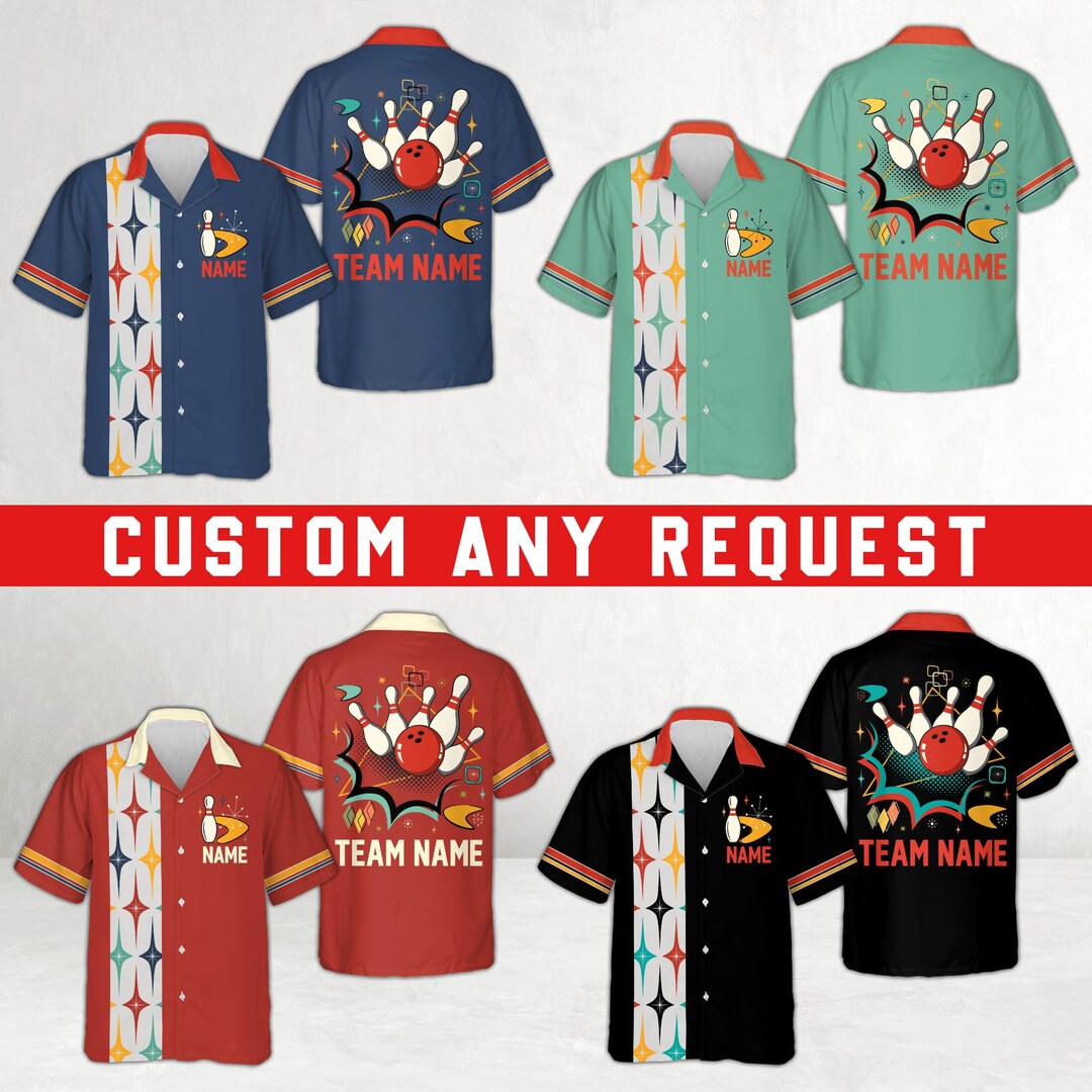 Personalized Retro Atomic Bowling Hawaiian Shirt, Custom Team Name and ...