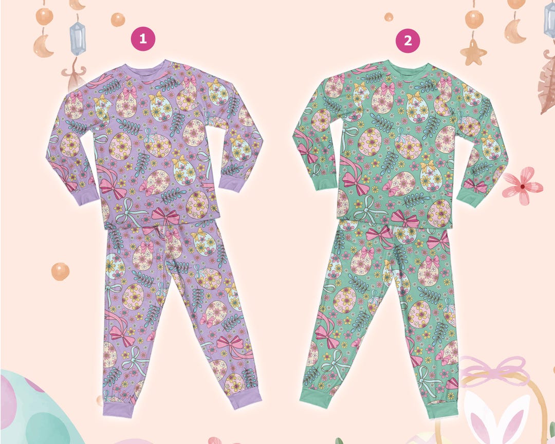 Happy Easter Pajamas, Coquette Easter Eggs and Spring Flowers Long ...