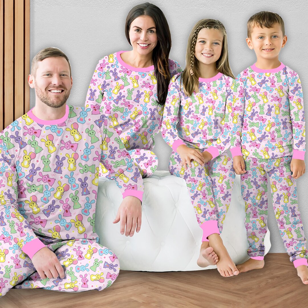 Pastel Easter Pajamas Set, Cute Bunny Easter Long Sleeve Two Piece ...