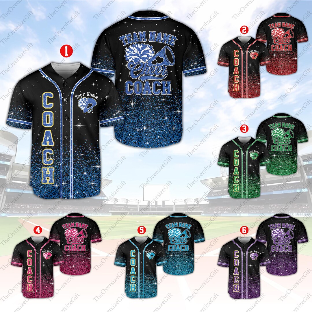 Personalized Faux Glitter Cheer Coach Baseball Jersey, Custom Name ...