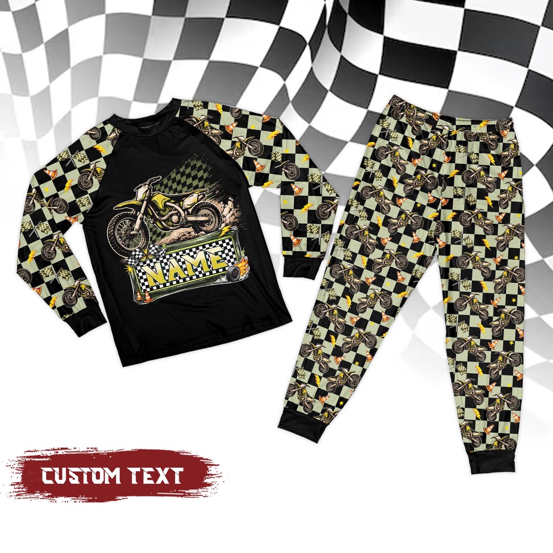 Personalized Dirt Bike Pajamas for Boys, Custom Name Motocross Pajama ...