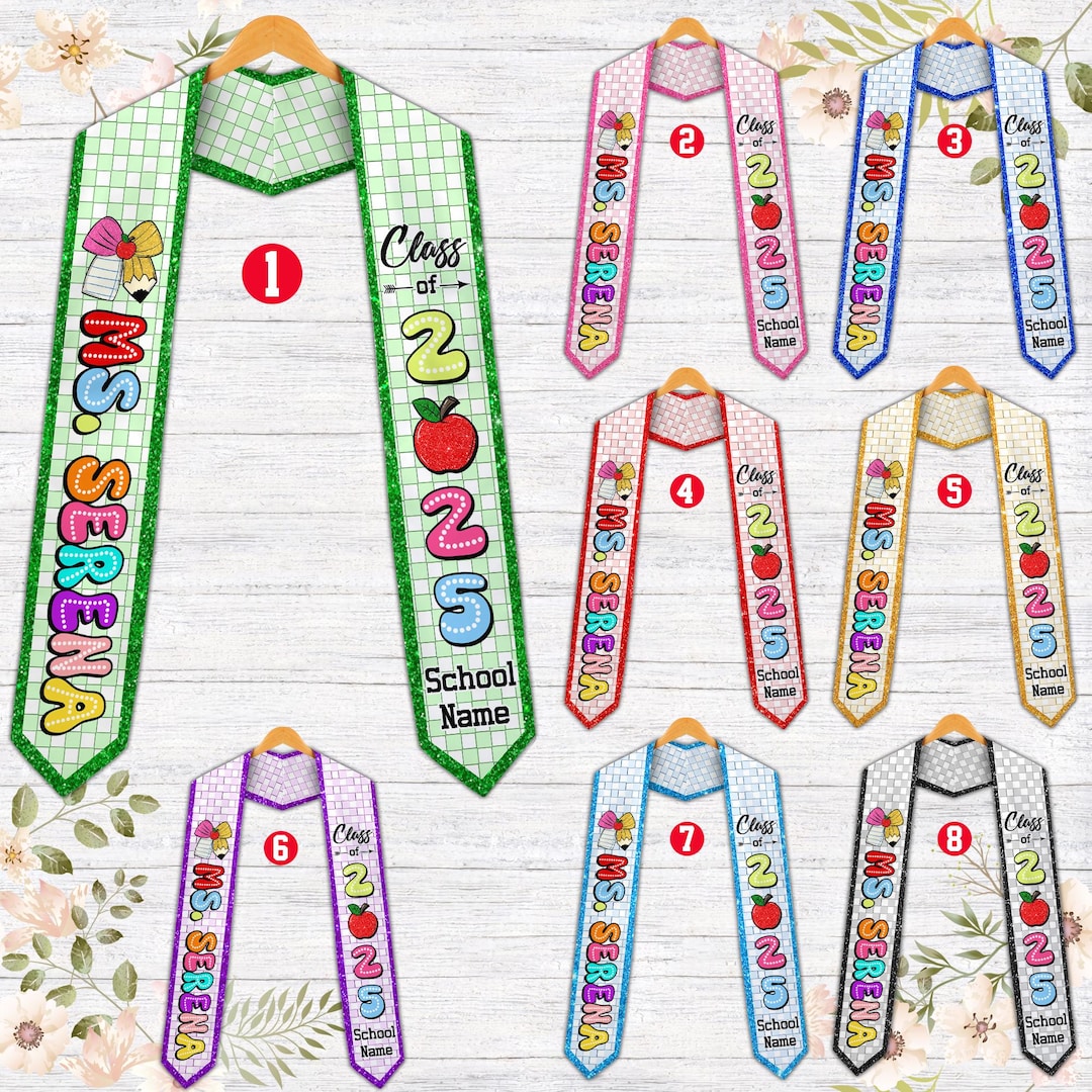 Personalized Teacher Graduation Sash, Custom Coquette Pencil Graduation ...