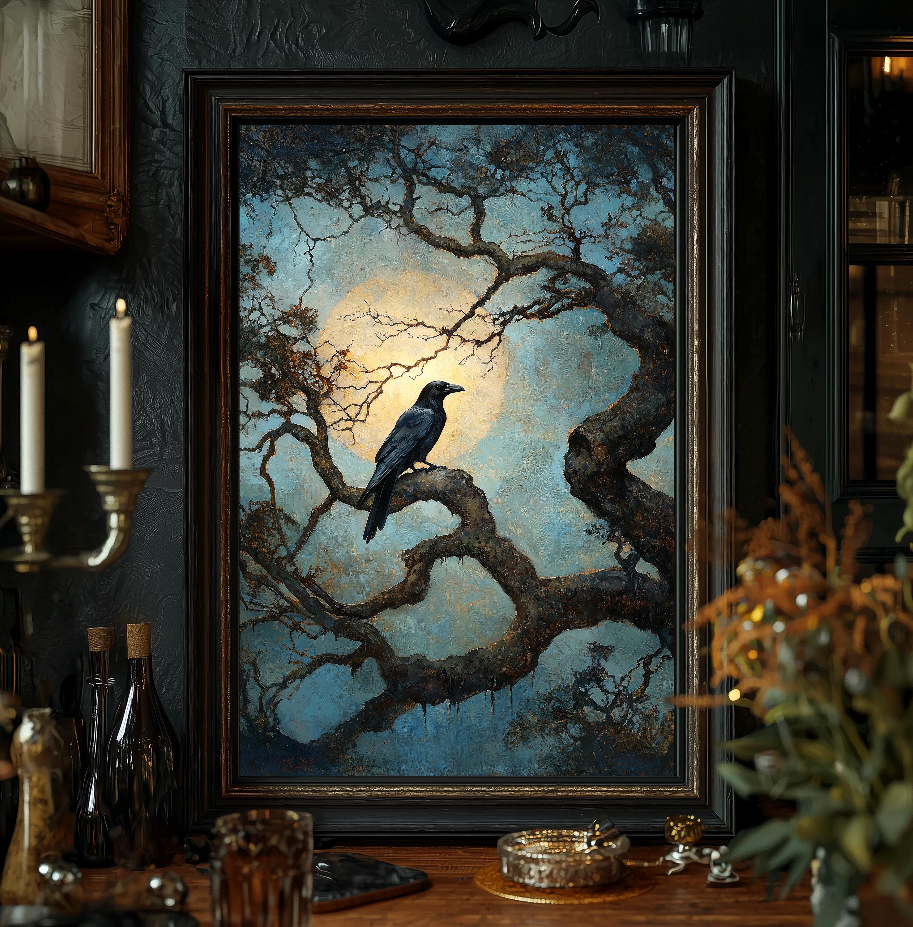 Gothic Raven Moon Art Print: Witchy Forest Scene (digital Download) - Etsy