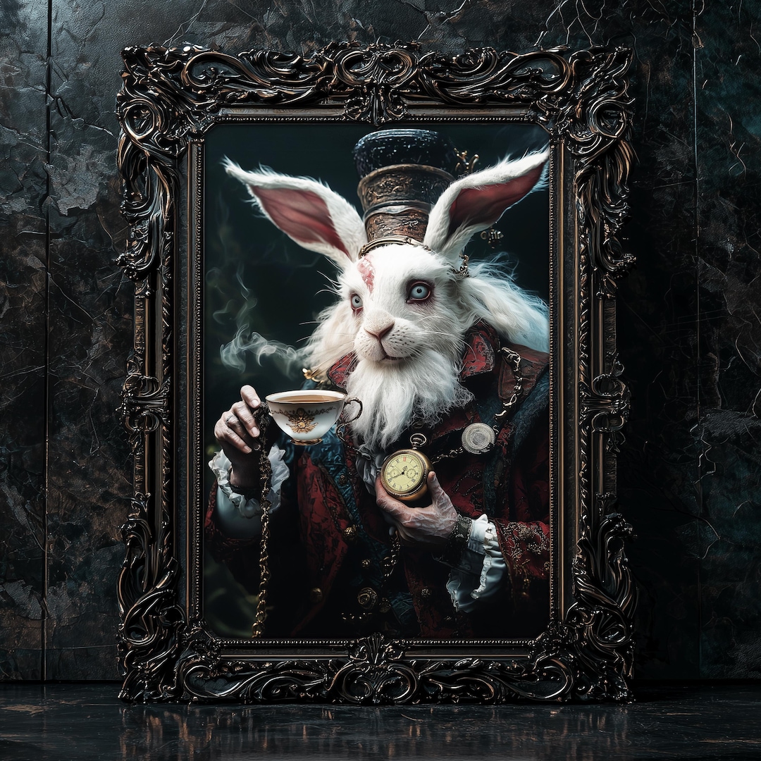Gothic White Rabbit in Wonderland Print: Fantasy Animal Wall Art ...
