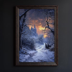 Gothic Snow Castle Wall Art Print – Dark Winter Fantasy Landscape ...