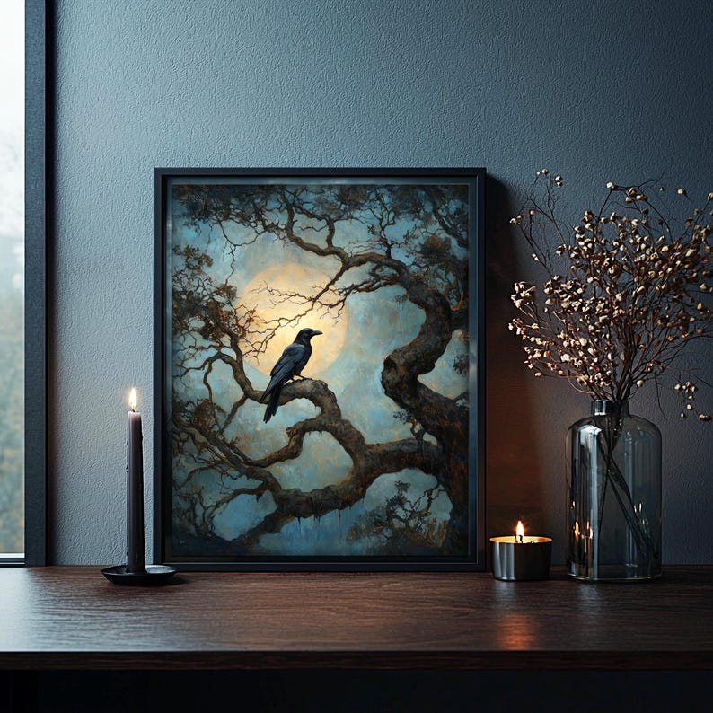 Gothic Raven Moon Art Print: Witchy Forest Scene (digital Download) - Etsy