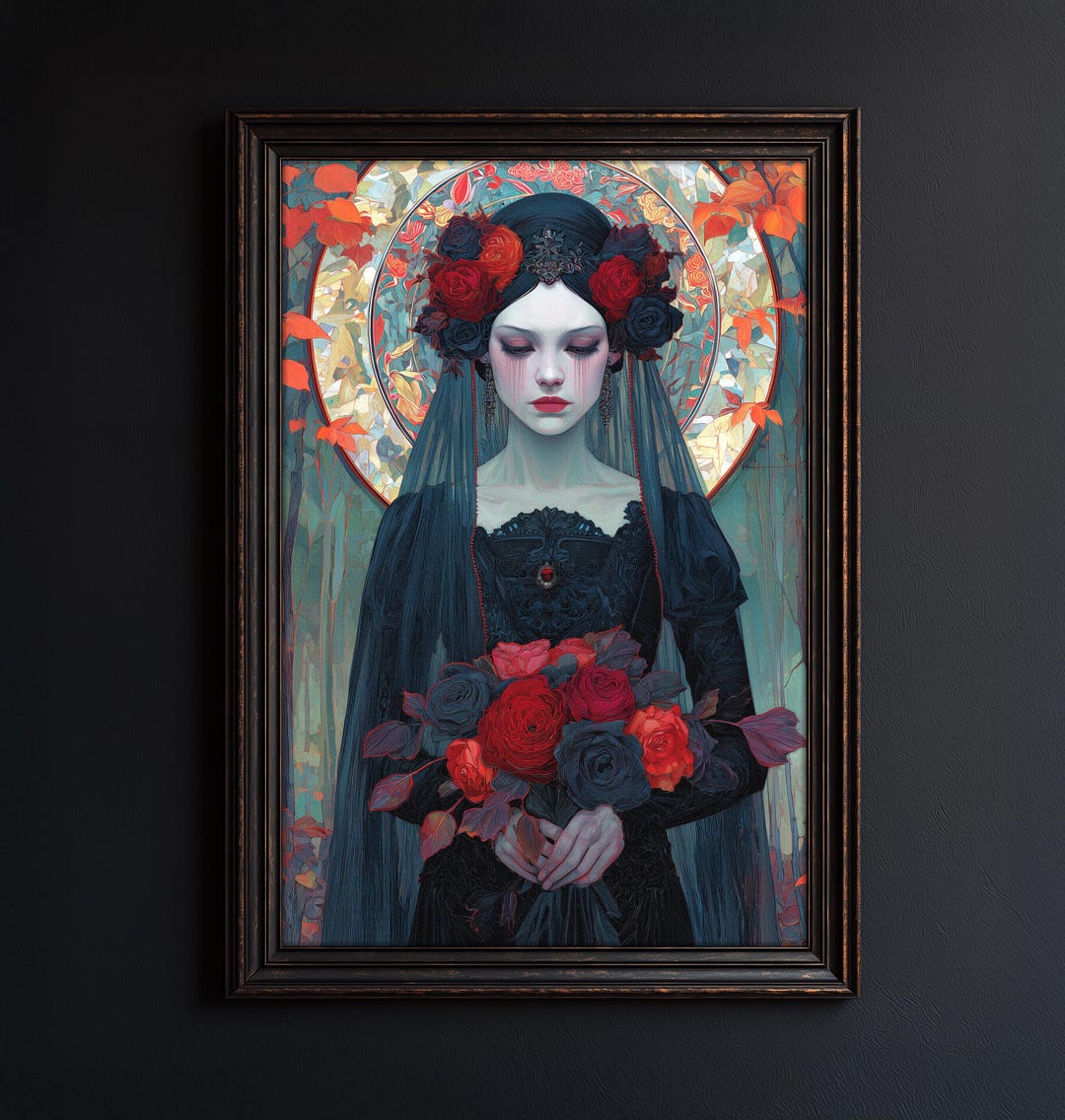 The Haunted Bride – Gothic Mourning Woman Wall Art, Dark Floral ...