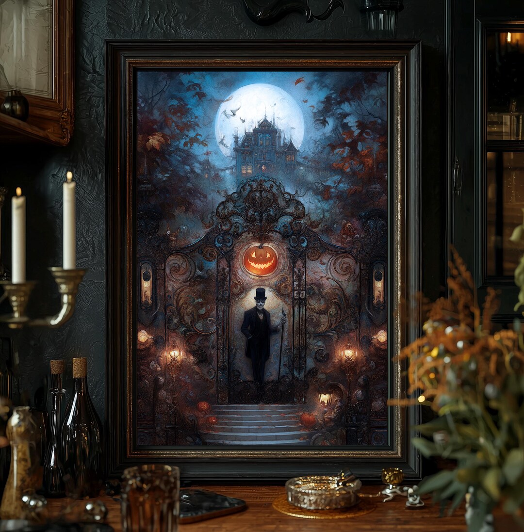 Haunted Mansion Halloween Art – Gothic Skull Gentleman Print, Spooky ...