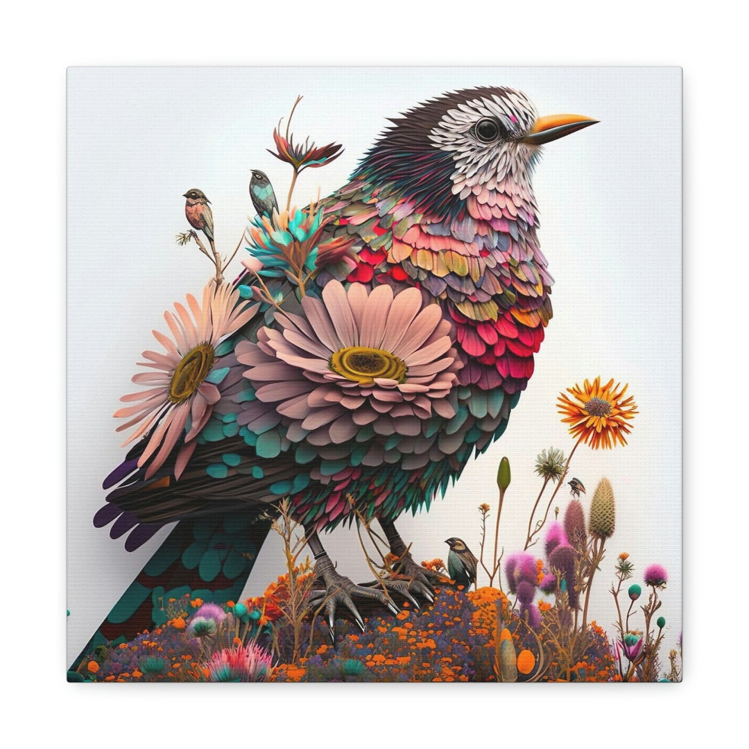 Colorful Flower Bird Artistic Bird Art Colorful Bird - Etsy
