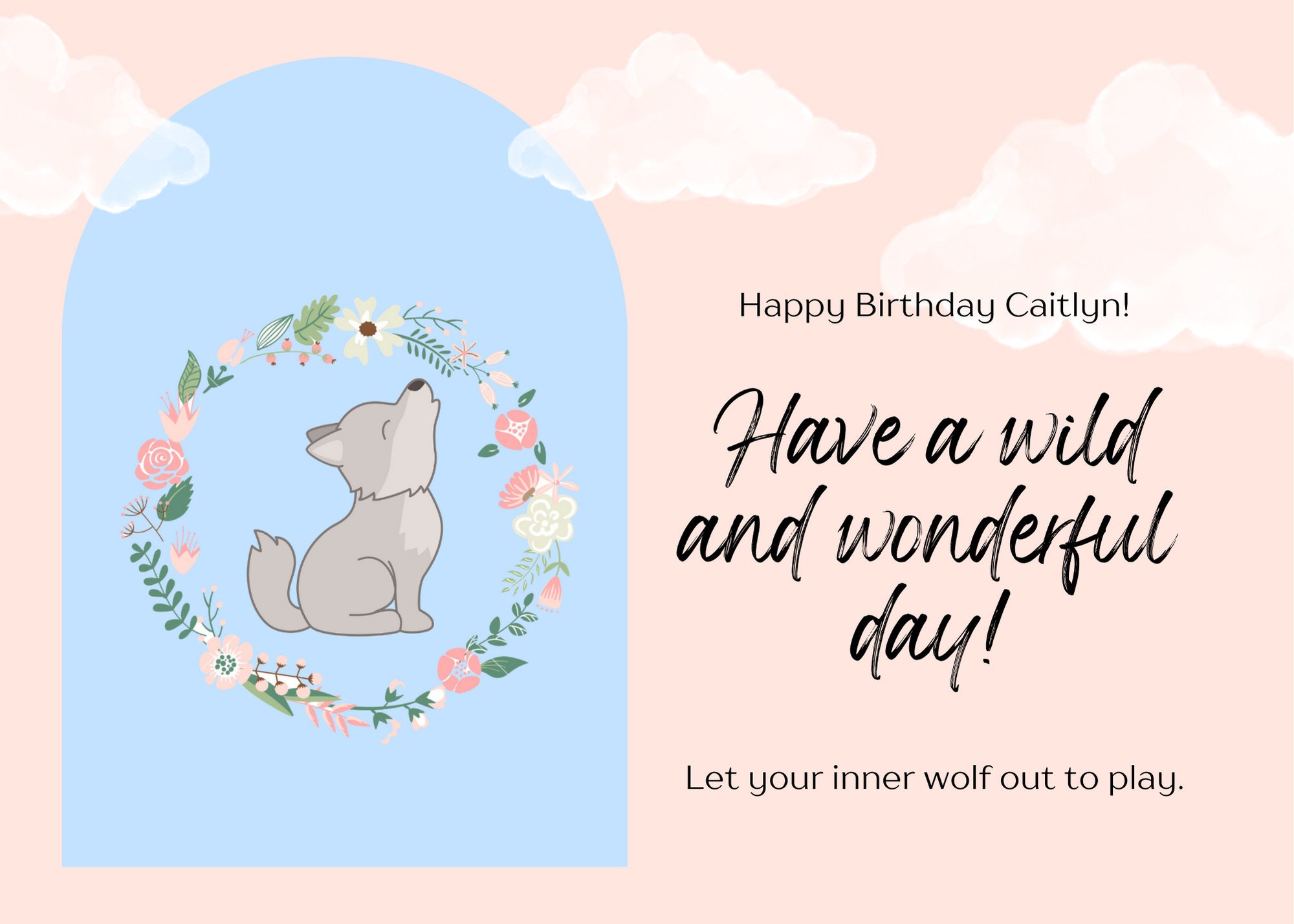 Cute Floral Wolf Birthday Invitation Editable Printable - Etsy