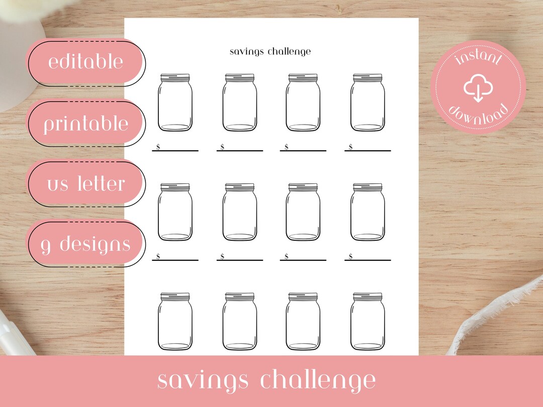 Savings Challenge | 9 Designs | Savings Jar | Savings Hacks - Etsy
