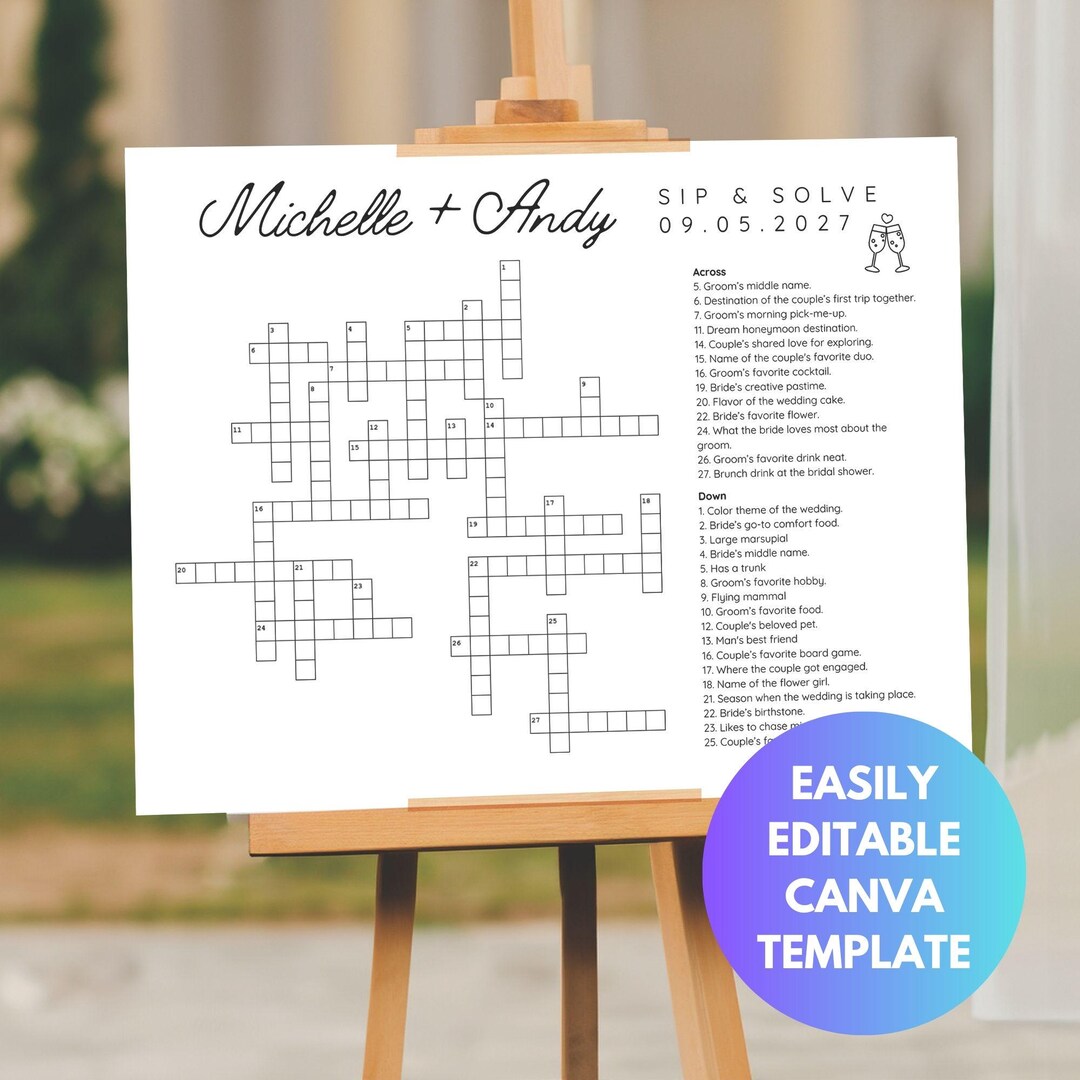 Fully Custom Sip and Solve Wedding Crossword Puzzle Sip and Solve ...