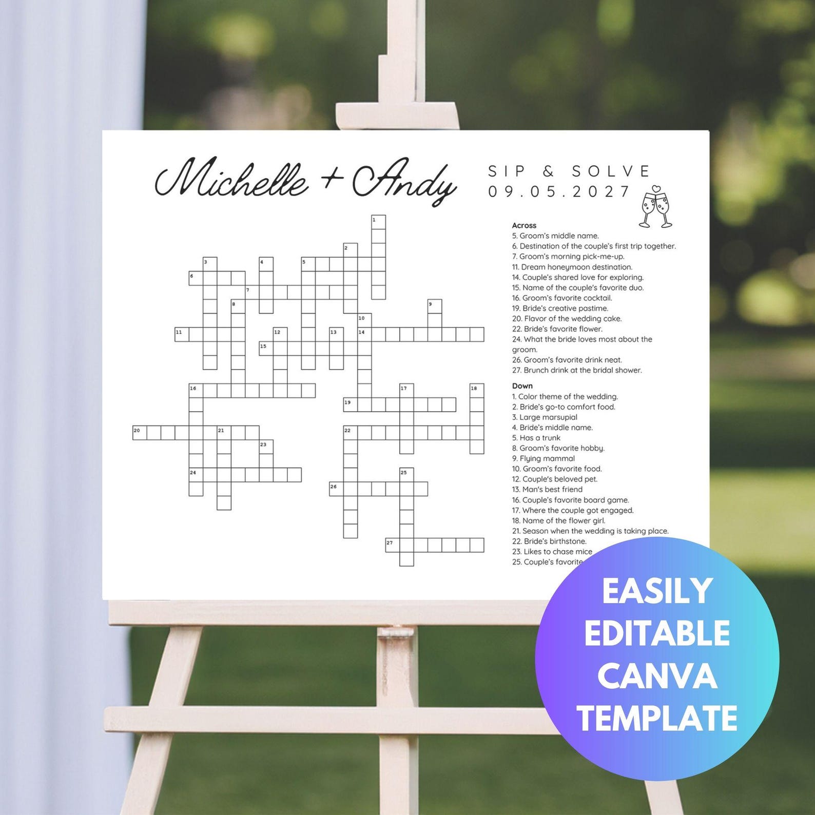 Fully Custom Sip and Solve Wedding Crossword Puzzle Sip and Solve ...