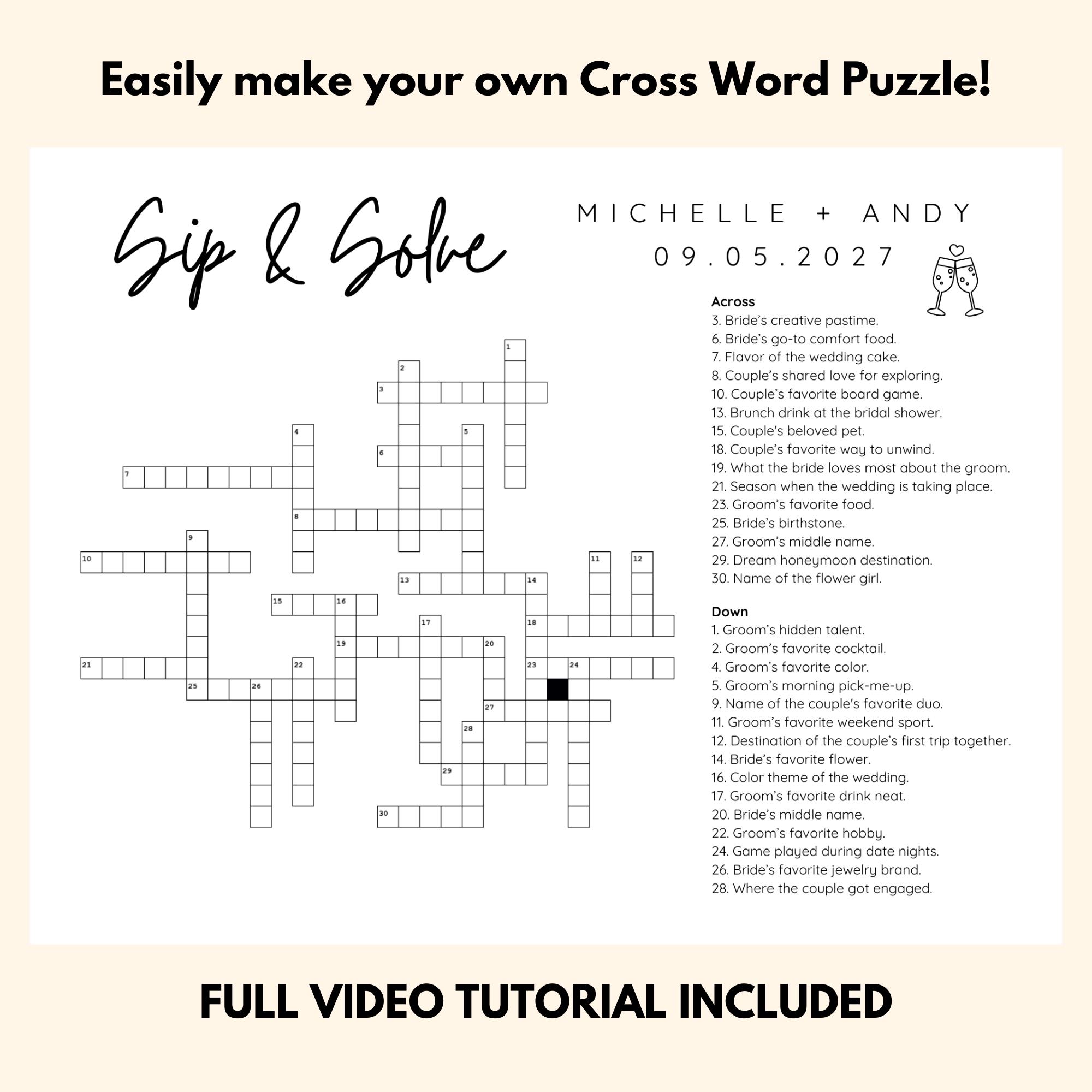 Sip and Solve Wedding Crossword Puzzle Sip and Solve Crossword Custom ...