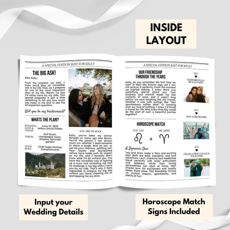 The Bridemaid Chronicle Wedding Newspaper Template Custom Newspaper ...