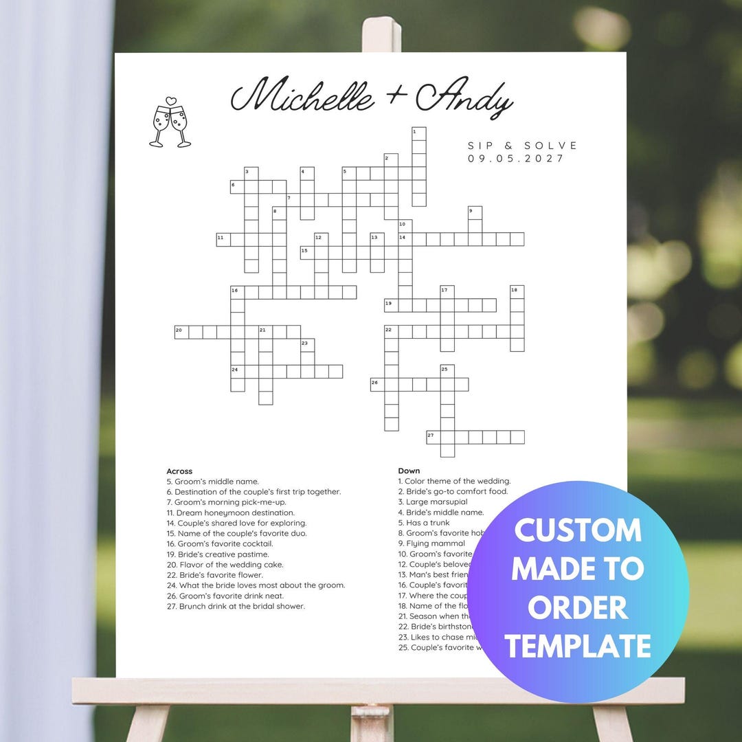 Customizable Sip and Solve Wedding Crossword Puzzle Sip and Solve ...