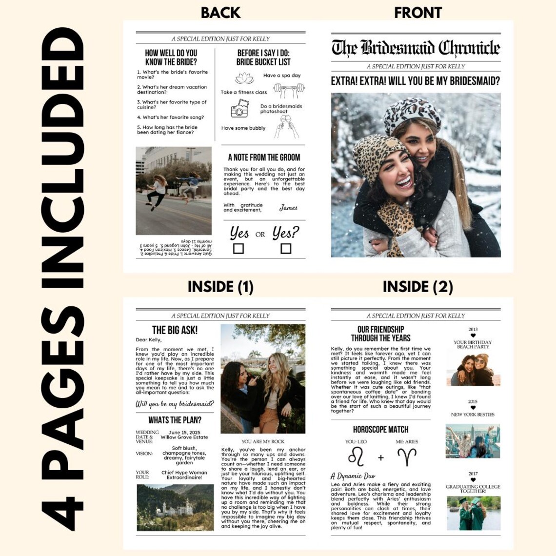 The Bridemaid Chronicle Wedding Newspaper Template Custom Newspaper ...