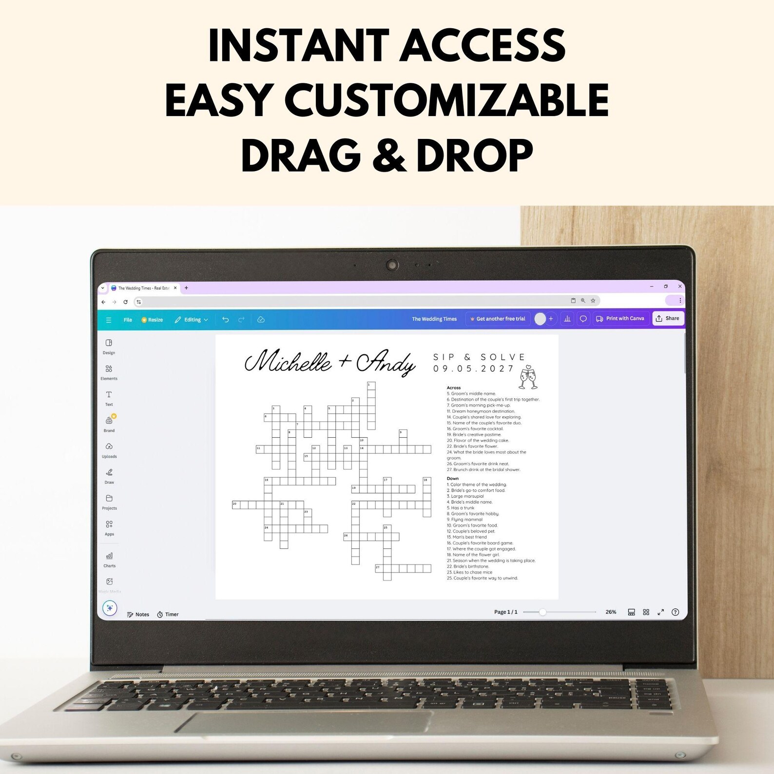 Fully Custom Sip and Solve Wedding Crossword Puzzle Sip and Solve ...