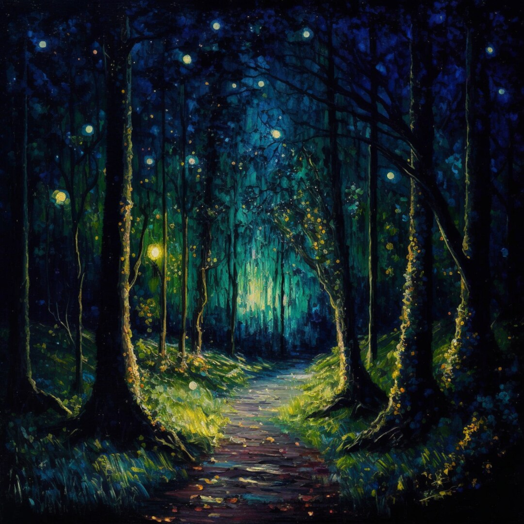 Fantasy Firefly Lit Forest, Impressionist Style, Renoir Style, 18x24 ...