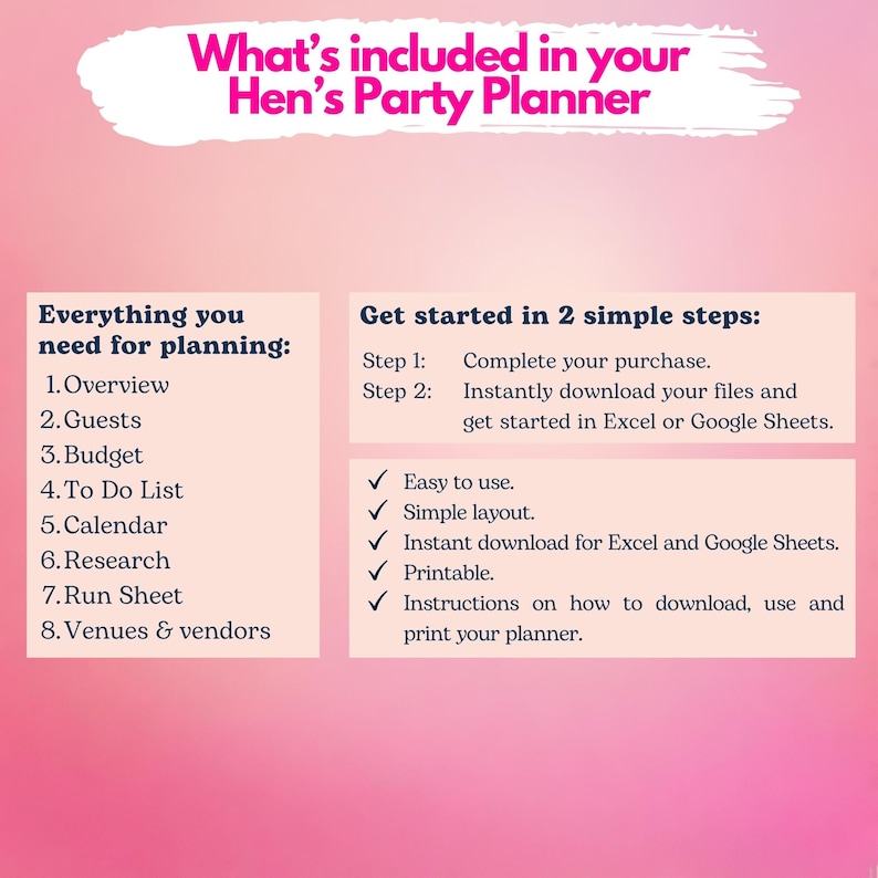 Instant Download Hen's & Bachelorette Party Planner | Google Sheets and ...