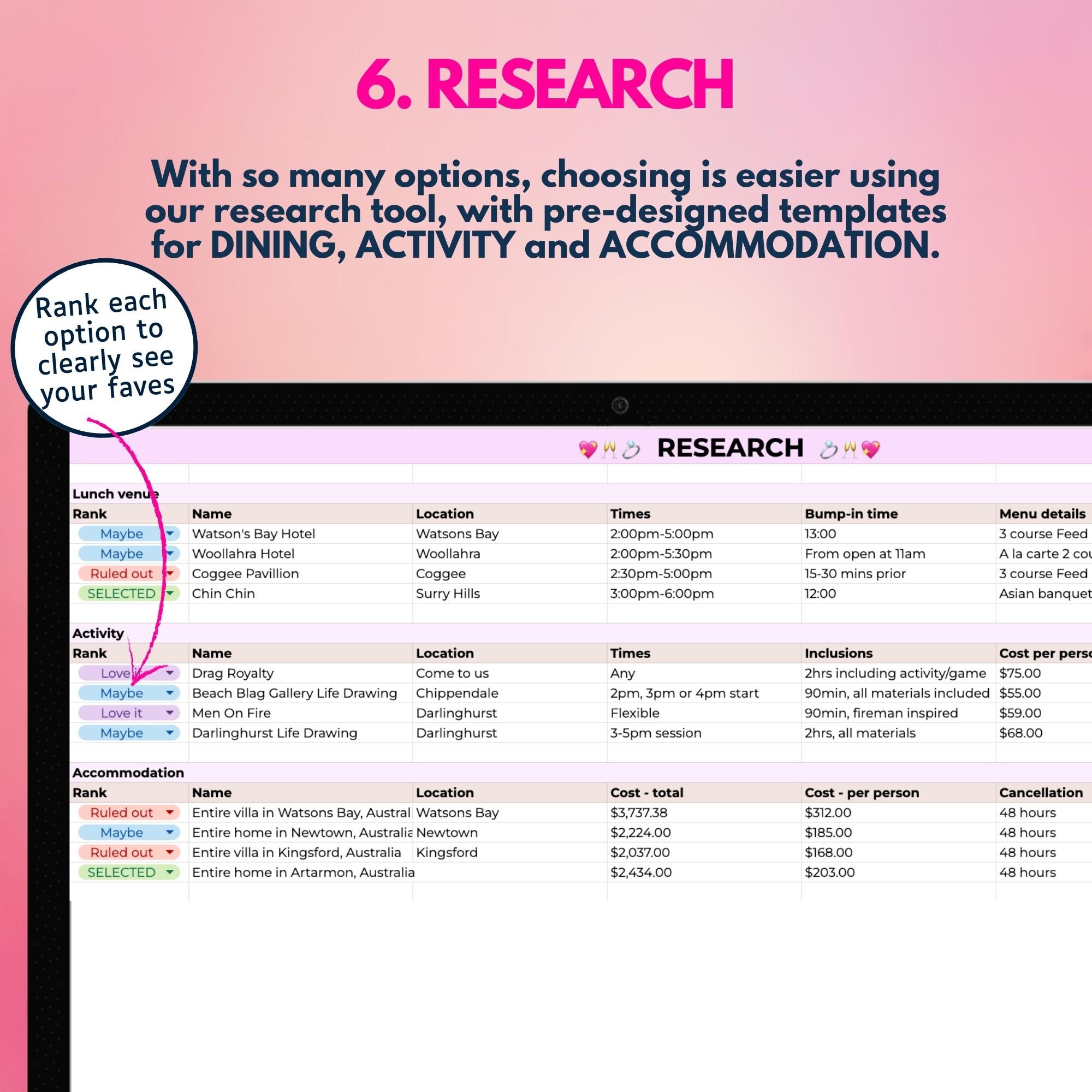 Instant Download Hen's & Bachelorette Party Planner | Google Sheets and ...