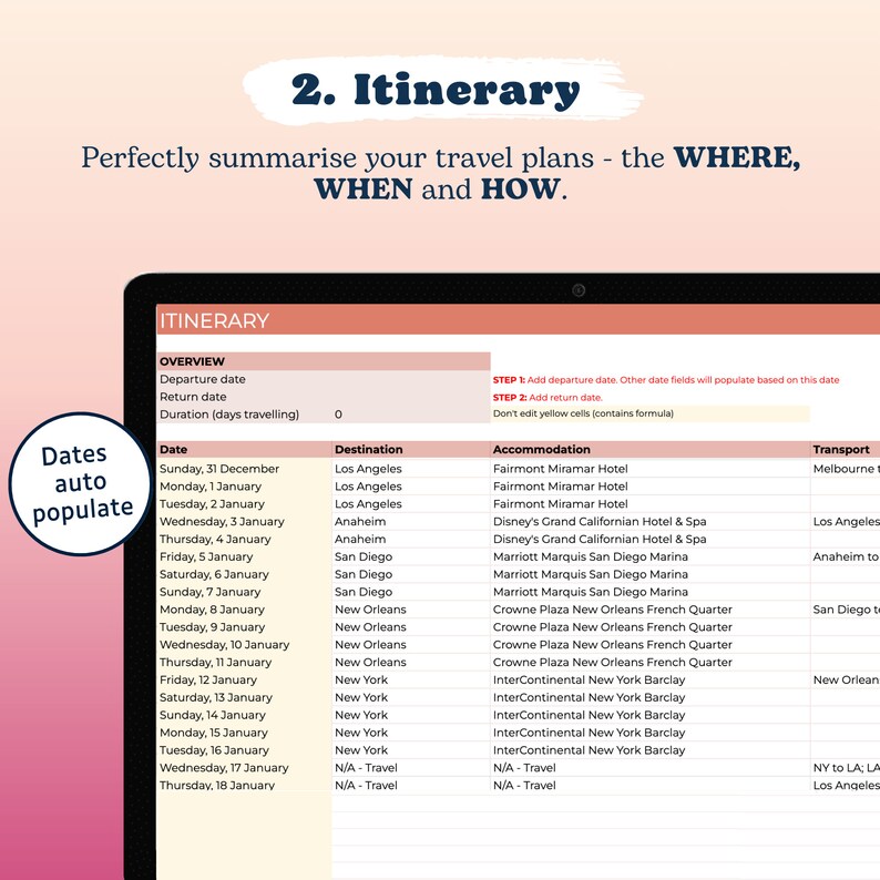 Instant Download Digital Travel Holiday Planner | Google Sheets & Excel ...
