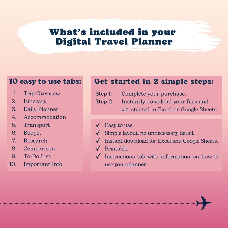Instant Download Digital Travel Holiday Planner | Google Sheets & Excel ...