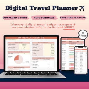 Instant Download Digital Travel Holiday Planner | Google Sheets & Excel ...