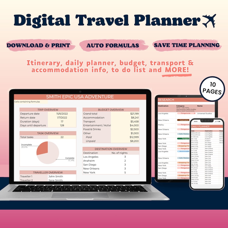Instant Download Digital Travel Holiday Planner | Google Sheets & Excel ...