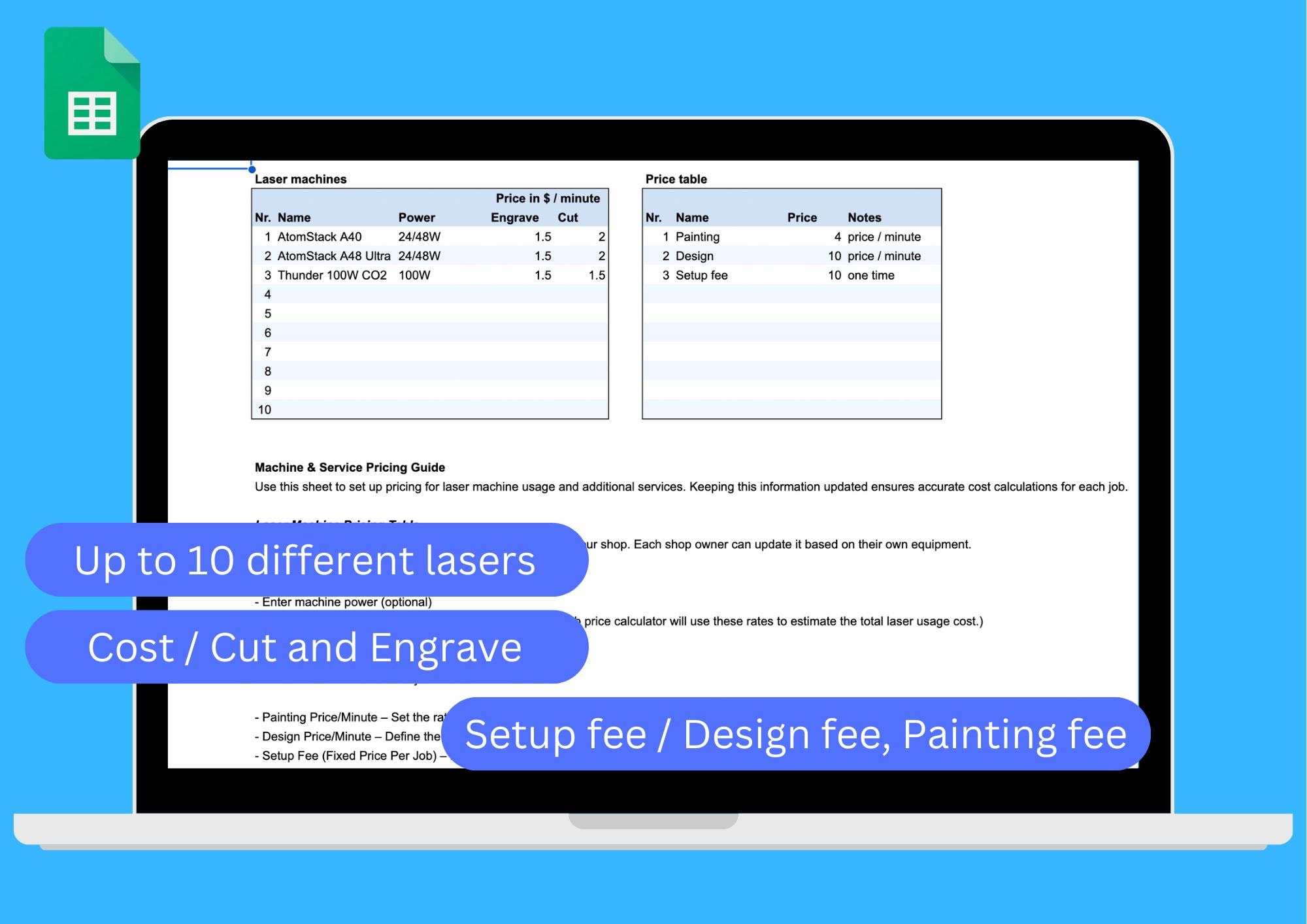 Laser Cutting & Engraving Cost Calculator – Google Sheets Template - Etsy