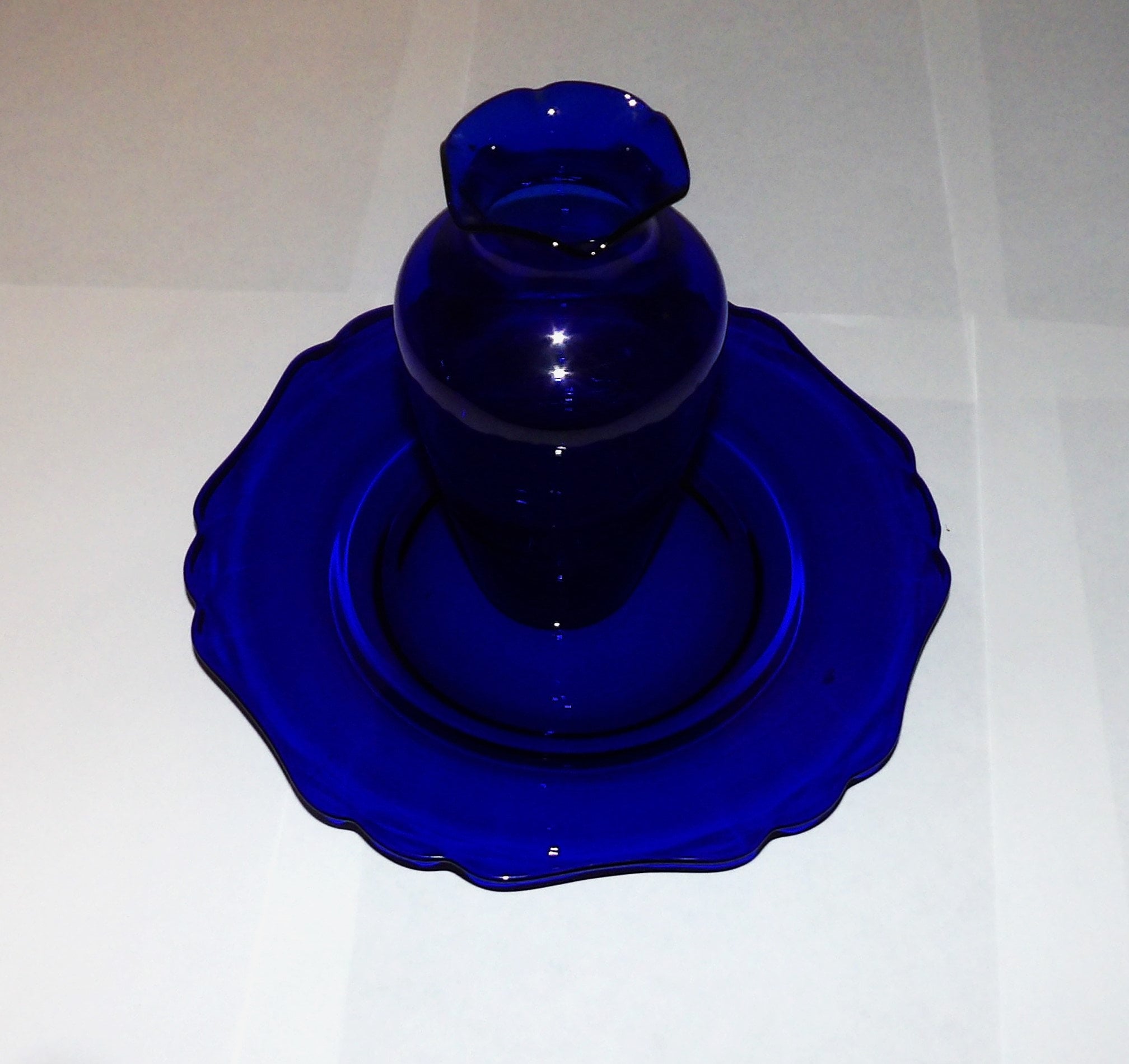 Vintage Cobalt Blue Glass Plate and Vase - Etsy