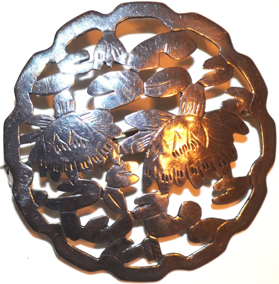 Vintage Sterling Silver Pin Asian Design - Etsy