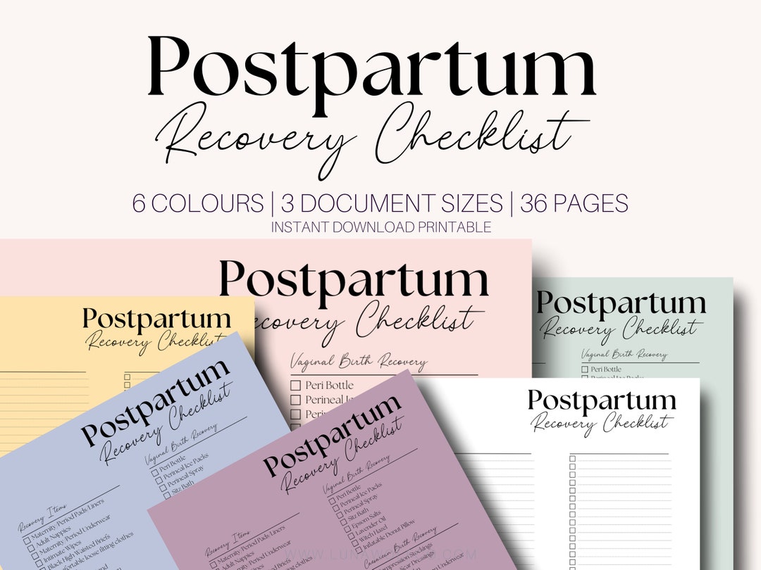 Postpartum Recovery Checklist Printable, Fourth Trimester Self Care, Digital Planner, Postpartum ...