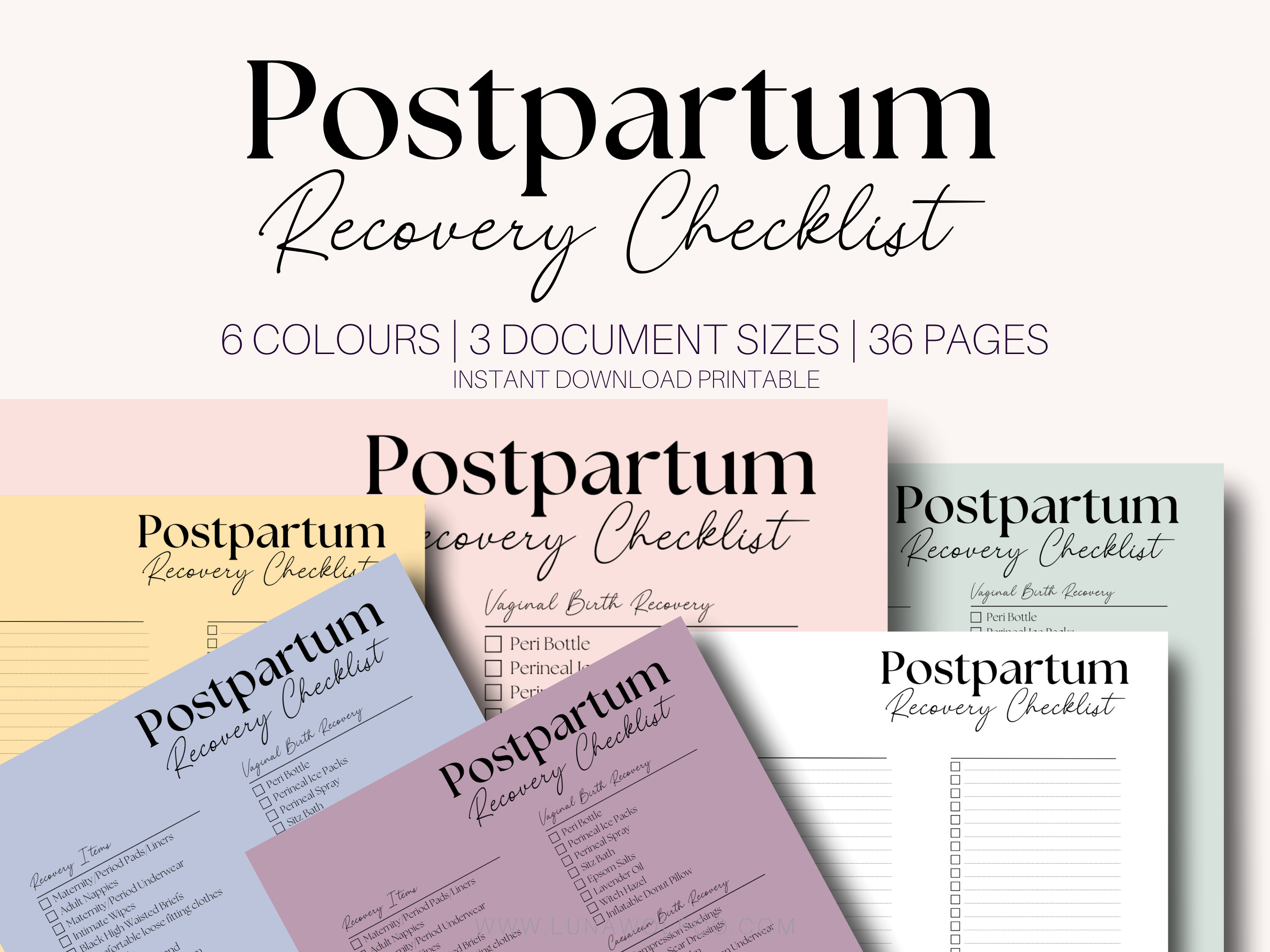 Postpartum Recovery Checklist Printable, Fourth Trimester Self Care ...