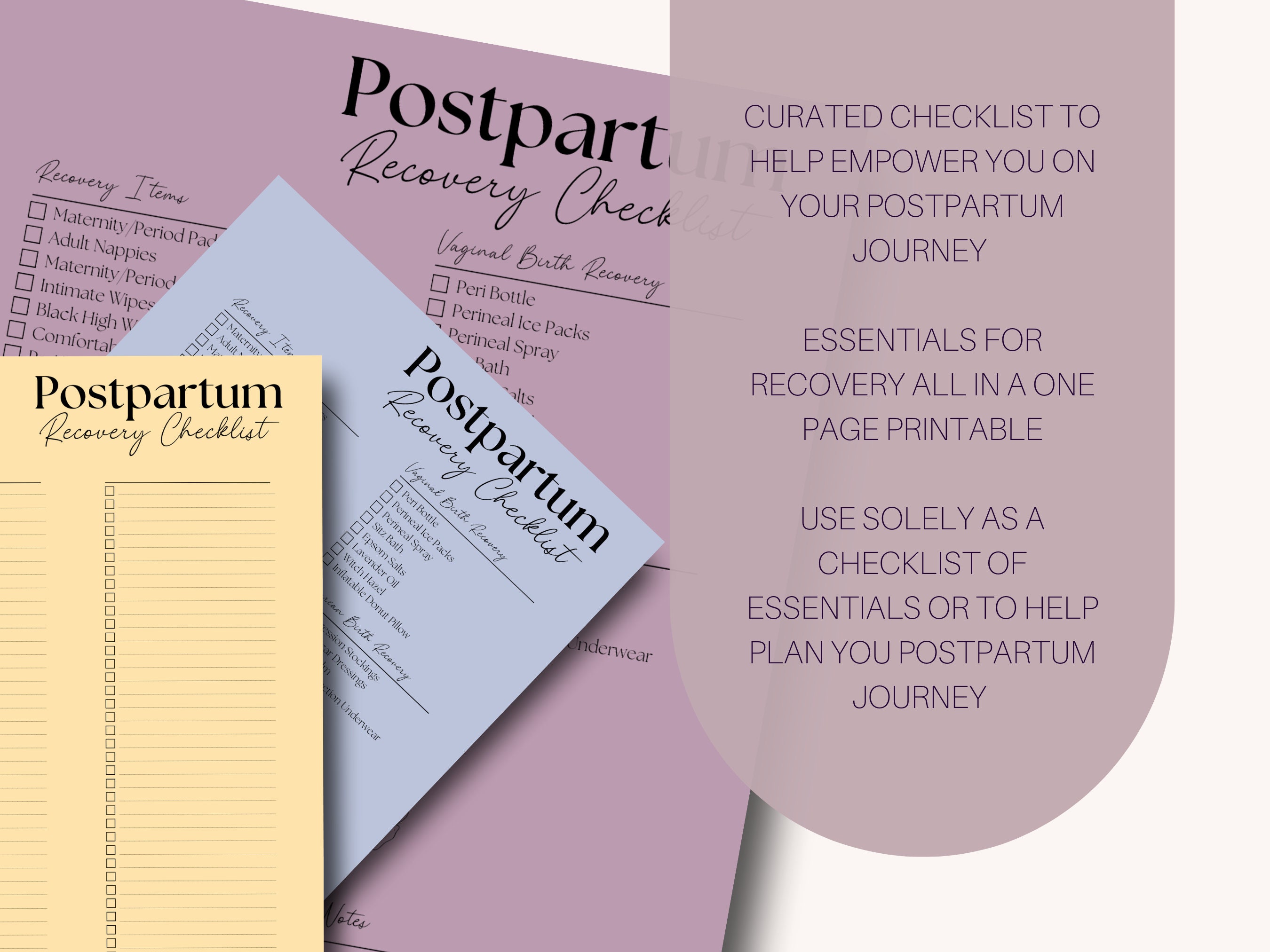 Postpartum Recovery Checklist Printable, Fourth Trimester Self Care, Digital Planner, Postpartum ...