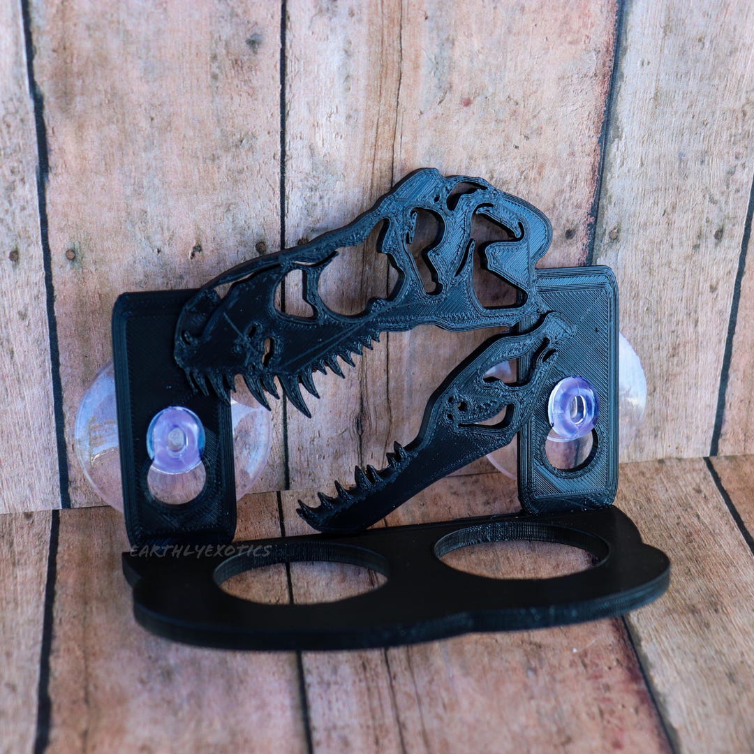 T-rex Skull Crested Gecko Feeding Ledge, Elevated Food Bowls, Reptile ...