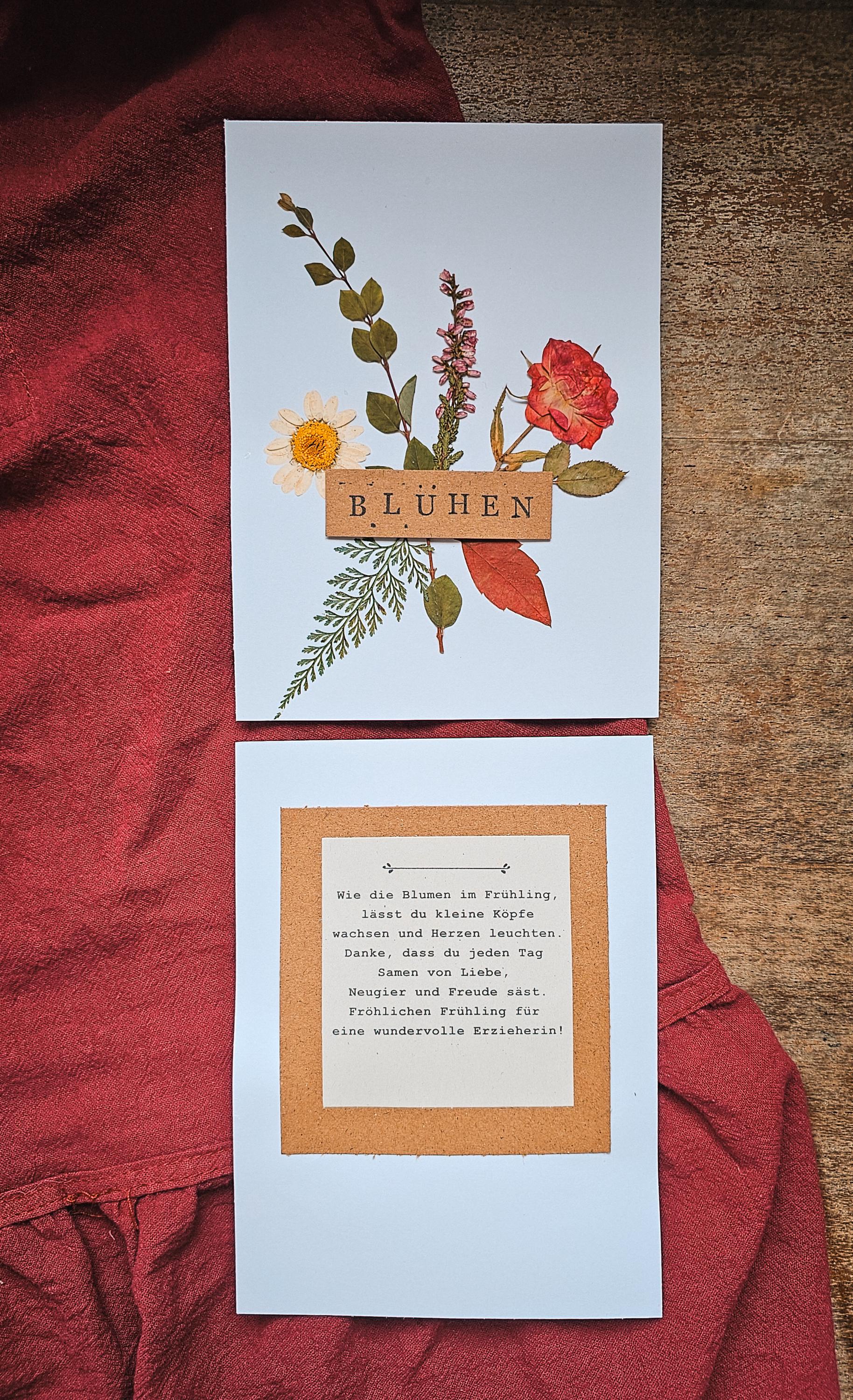 Handmade Floral Card – Custom Word & Message – Dried Flower Greeting ...