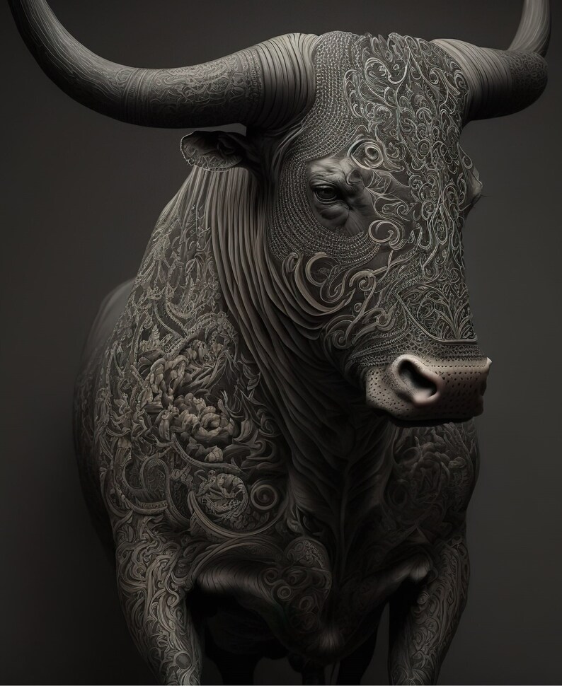 Tattooed Wall Street Bull Art: A Bold and Powerful Taurus Piece Digital ...