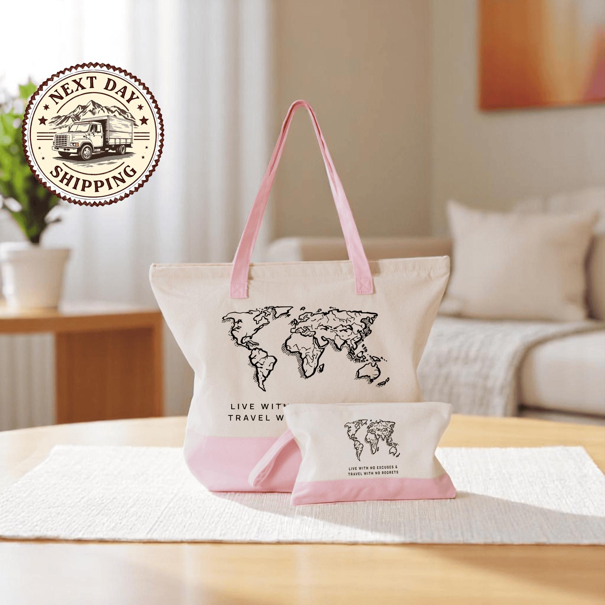 World Map Cotton Tote Bag, Eco-friendly Travel Bag Gift for Traveler ...