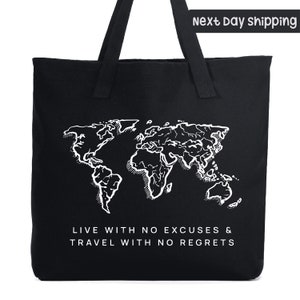 World Map Cotton Tote Bag for World Traveler, Cute Tote Bag With World ...